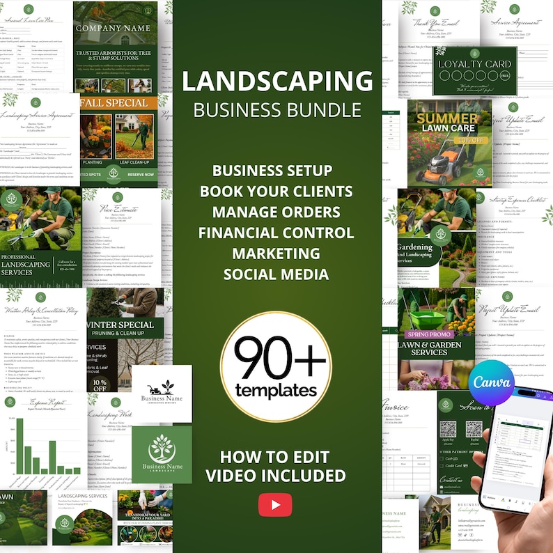 LANDSCAPING BUSINESS BUNDLE, Landscaping Business Cards Template ...