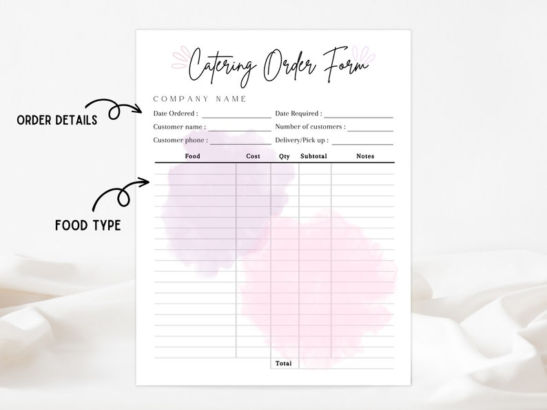 PRINTATBLE CATERING ORDER Form, Editable Catering Order Form Template ...
