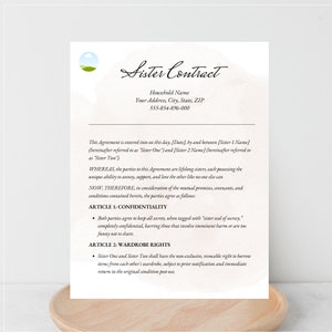 Sister Contract Template - Funny Sibling Agreement, Sister Gift, Sister ...