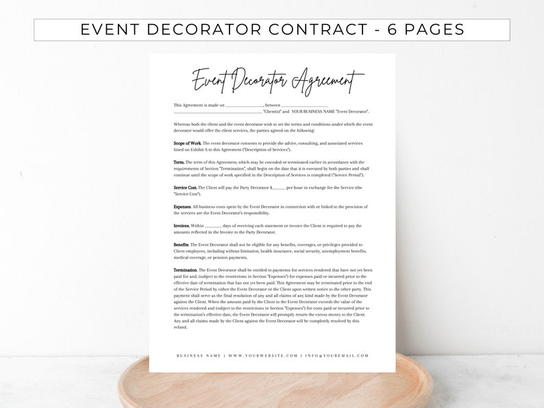EVENT DECORATOR CONTRACT Template Event Décor Contract - Etsy