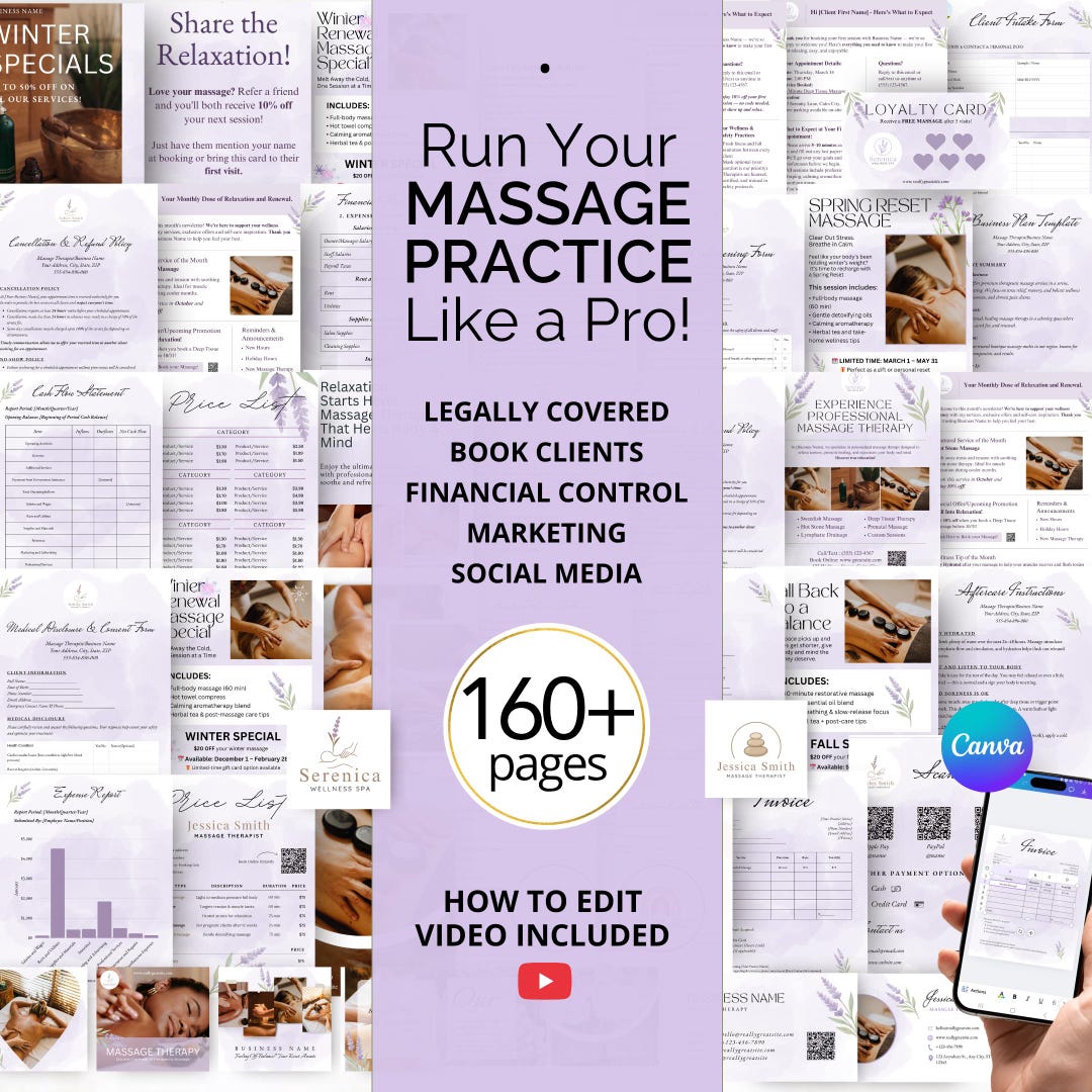 MASSAGE THERAPY BUNDLE - Editable Massage Therapist Forms Templates for ...