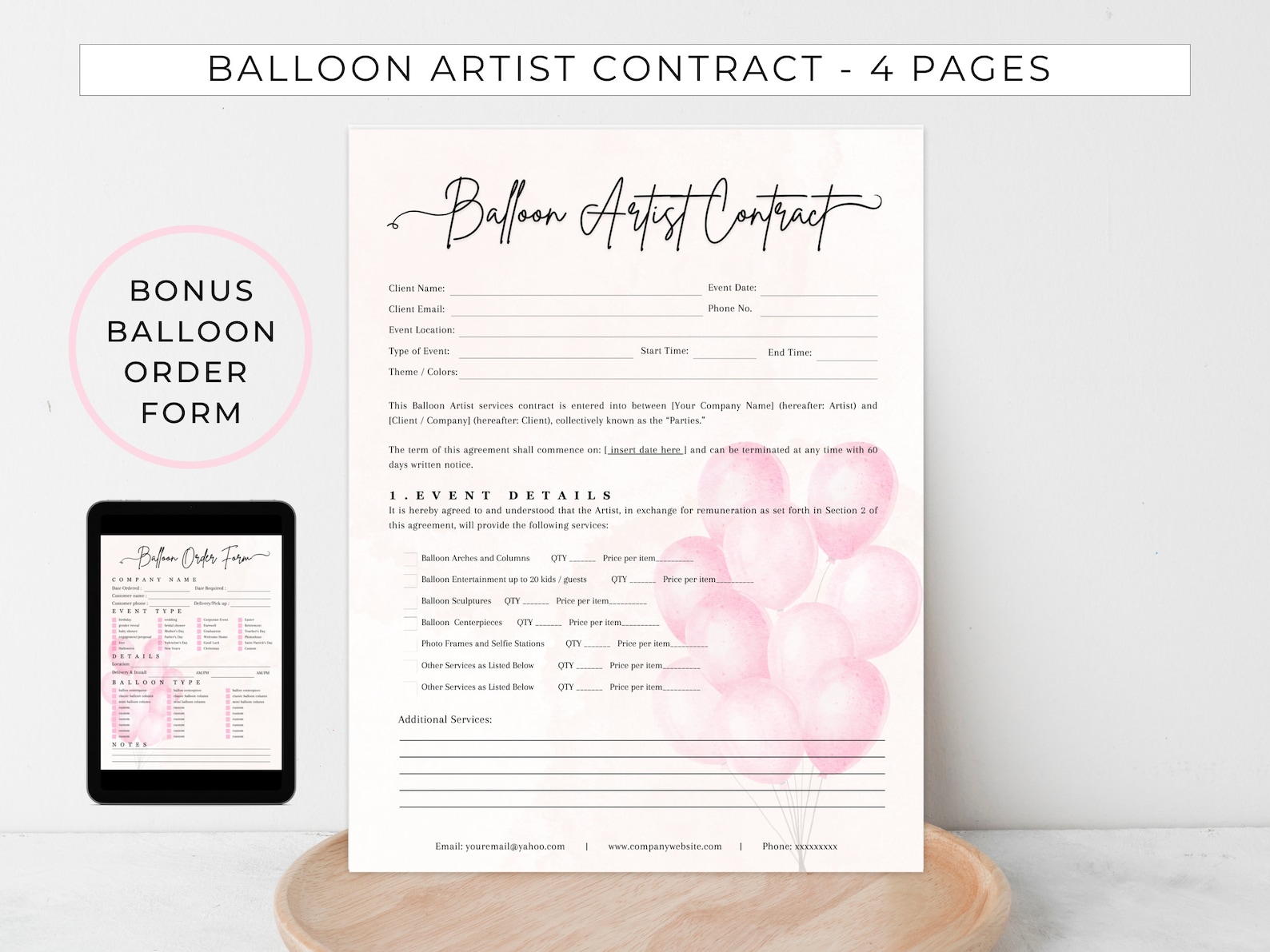 BALLOON CONTRACT, Editable Balloon Artist Contract Template, Balloon ...