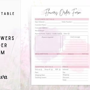 PRINTABLE FLORIST ORDER Form, Editable Flowers Order Form Template ...