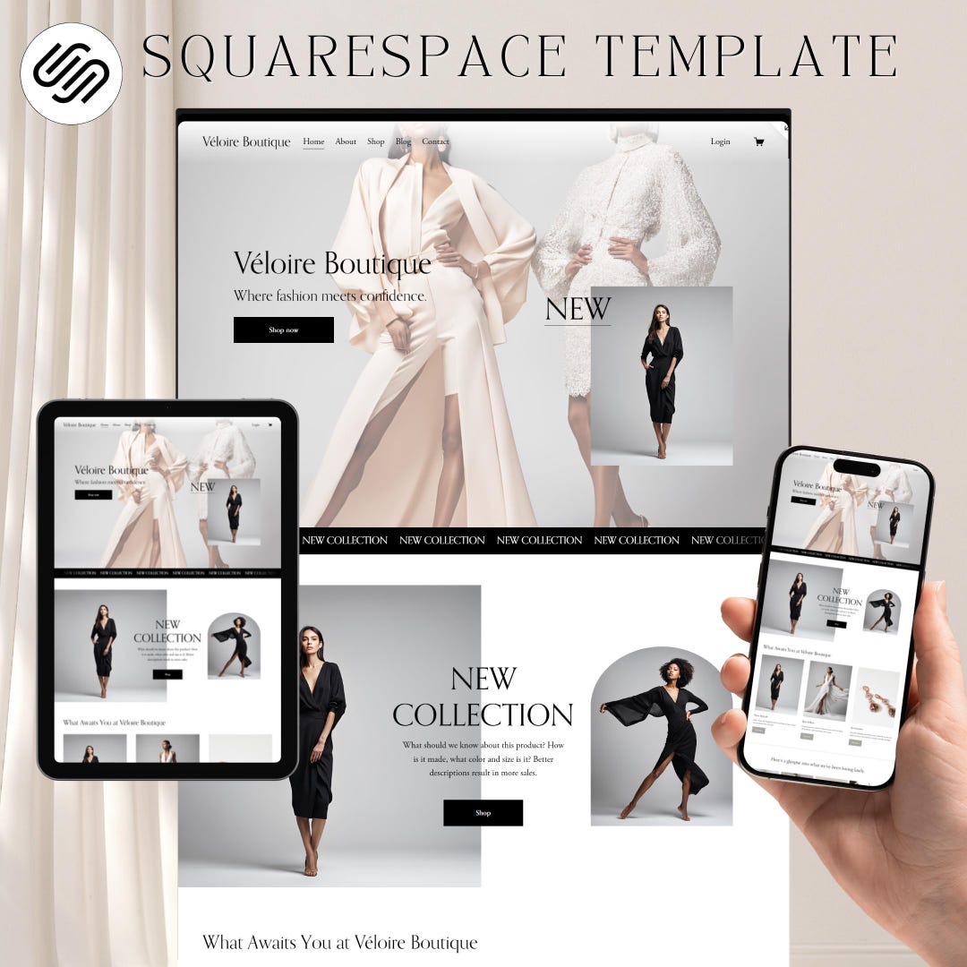 LUXURY BOUTIQUE WEBSITE Template. Squarespace Boutique Clothing Website ...