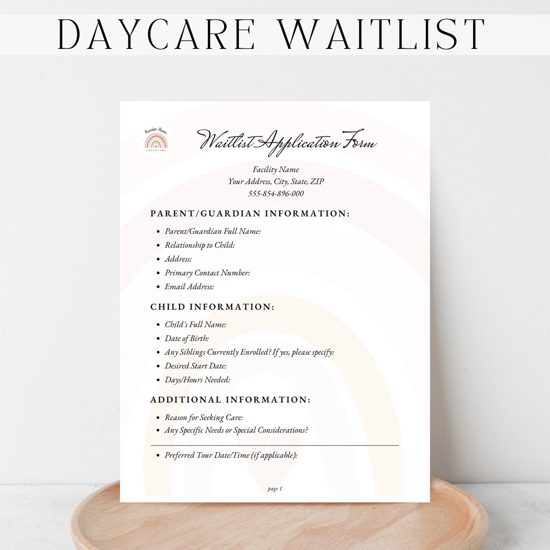 DAYCARE WAITLIST APPLICATION Form. – Editable Canva Template for ...