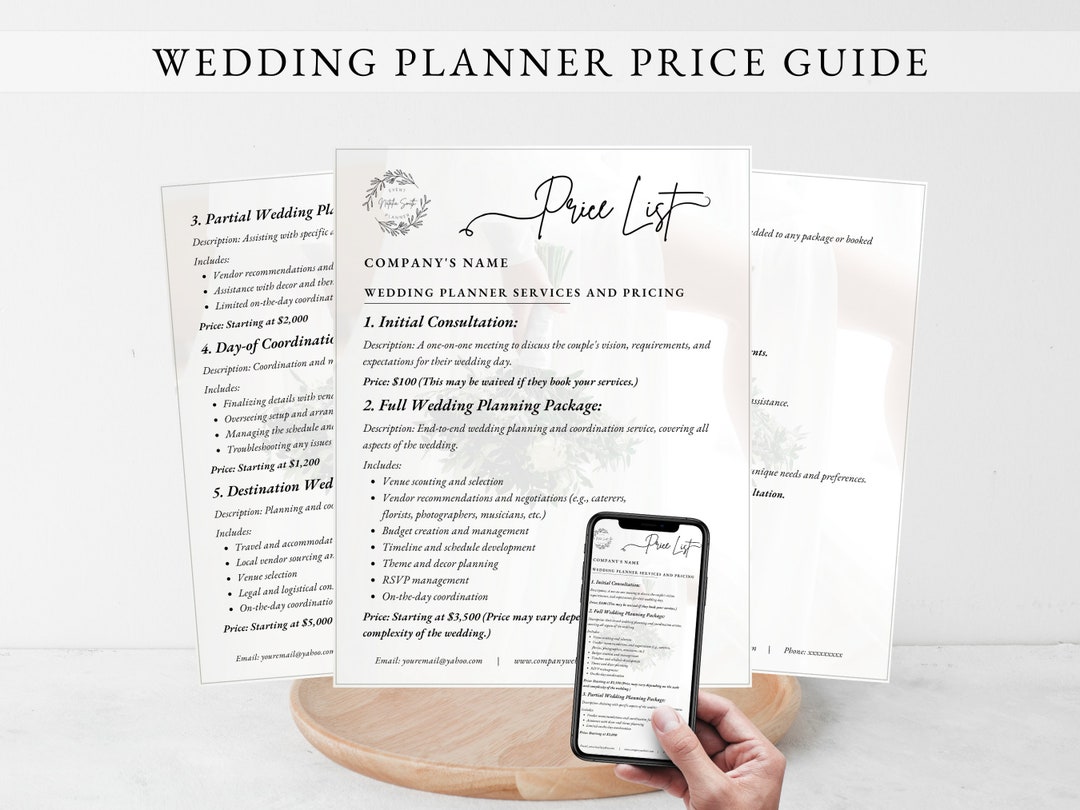 WEDDING PLANNER PRICE Guide Template, Wedding Planner Price List ...