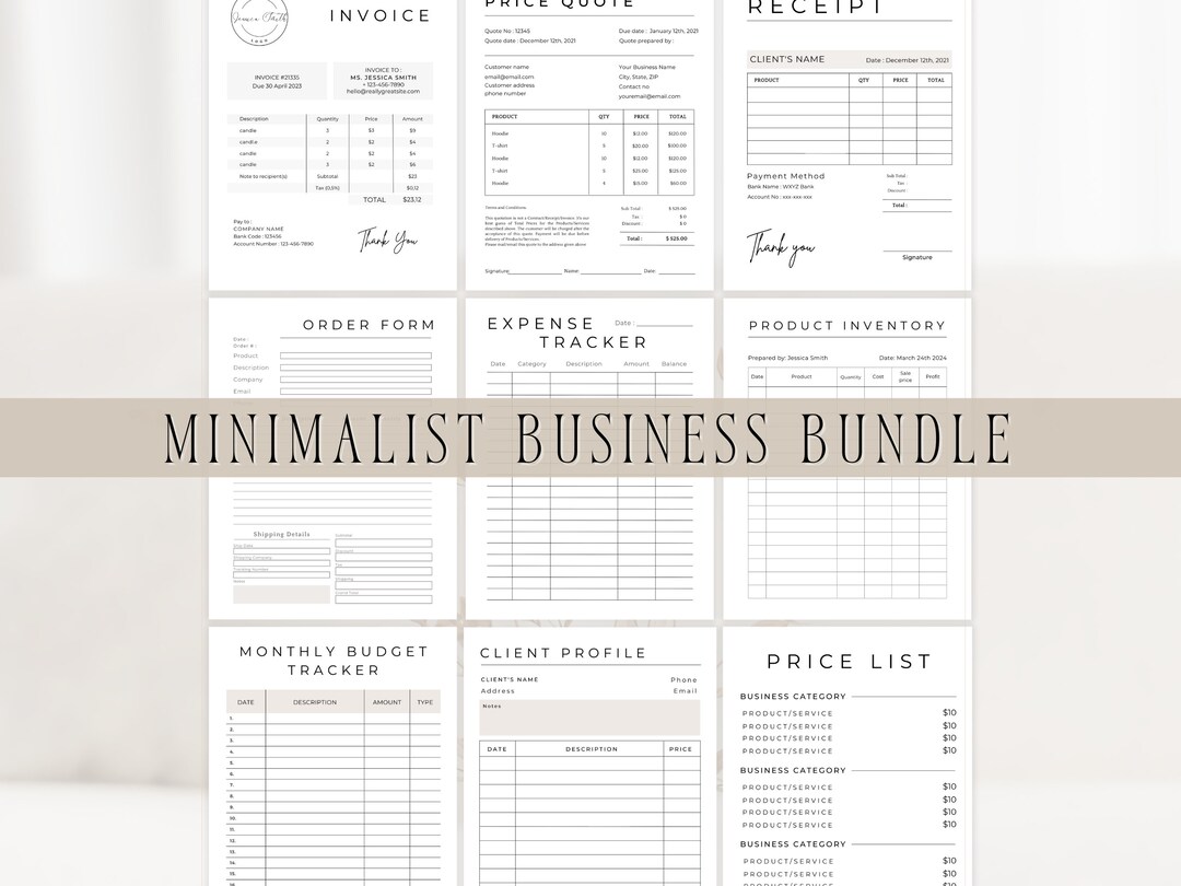 BUSINESS BUNDLE FORMS, Printable Small Business Bundle, Minimalist ...