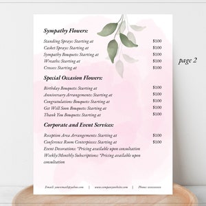 FLORIST PRICE LIST, Flower Shop Price List, Florist Price Sheet ...