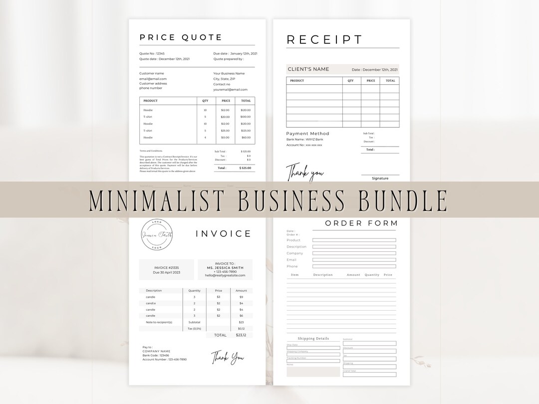 MINIMALIST BUSINESS BUNDLE Canva, Business Bundle Forms, Business ...