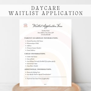 DAYCARE WAITLIST APPLICATION Form. Childcare Waiting List Application ...