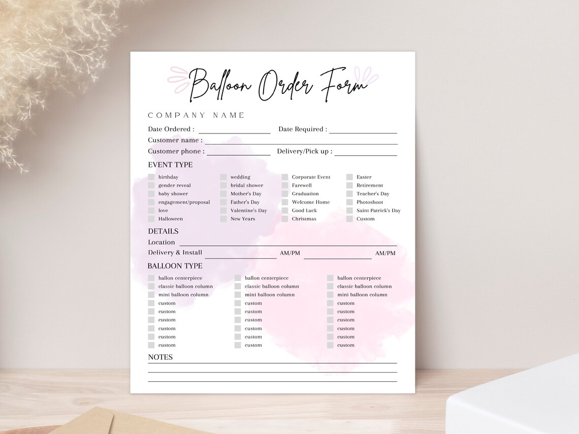 EDITABLE BALLOON ORDER Form Template Balloon Order Tracker - Etsy UK