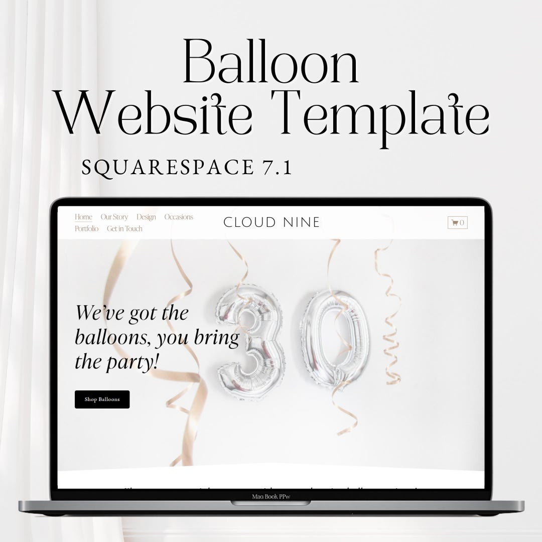 BALLOON WEBSITE TEMPLATE for Balloon Decor Business. Squarespace Design ...