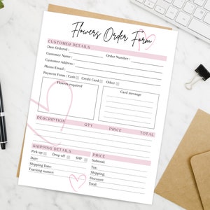 EDITABLE FLORIST ORDER Form, Printable Flowers Order Form Template, Florist Business Order Sheet ...