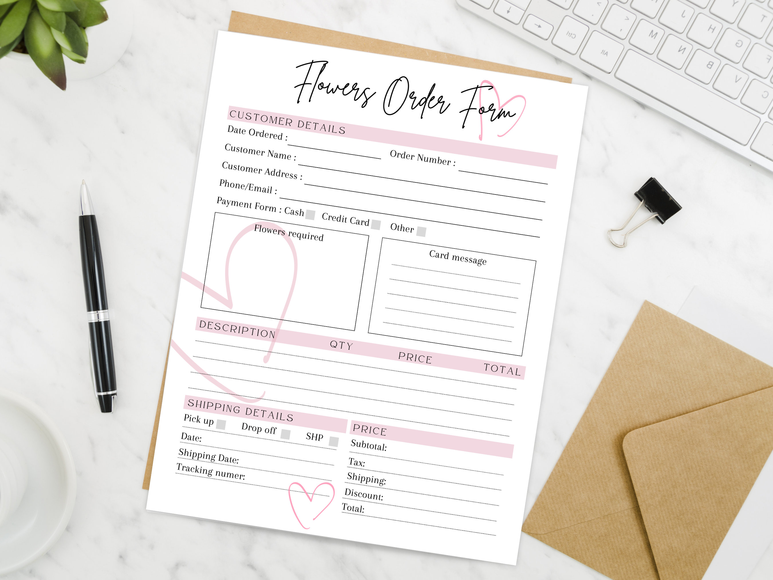 EDITABLE FLORIST ORDER Form, Printable Flowers Order Form Template ...