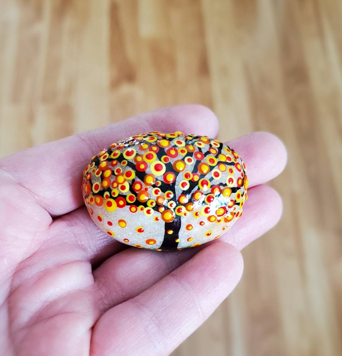 Hand Painted Fall Tree on Smooth Beach Stone Falling Leaves - Etsy