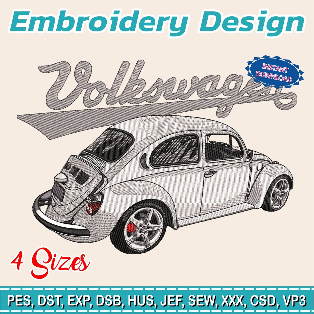 Embroidery Design / Volkswagen / Volkswagen Beetle / 4 Different Sizes ...