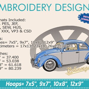 Embroidery Design / Volkswagen / Volkswagen Beetle / 4 Different Sizes ...