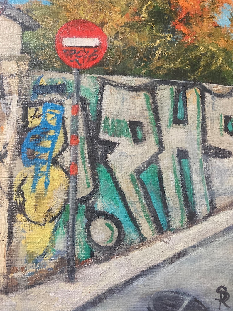 Limassol Cyprus Old Town Blue Sky Colourful Graffiti Street Stop Sign ...