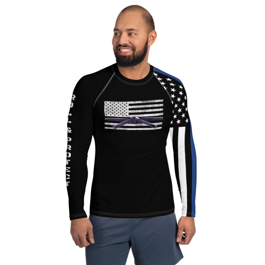 Thin Blue Line Flag Men's Rash Guard for Purple Belt in BJJ, MMA, Jiu ...