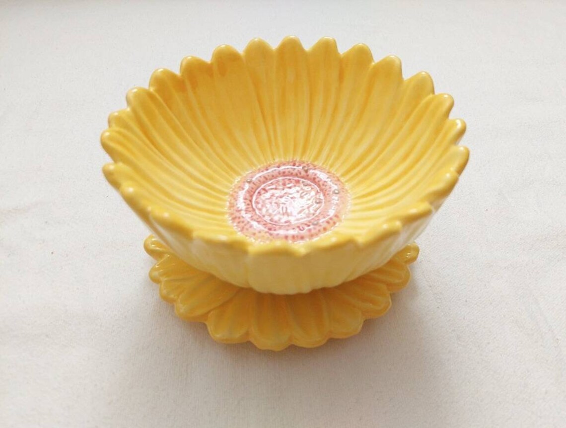 Beautiful Porcelain Flower Bowl and Plate by Nantucket yellow - Etsy