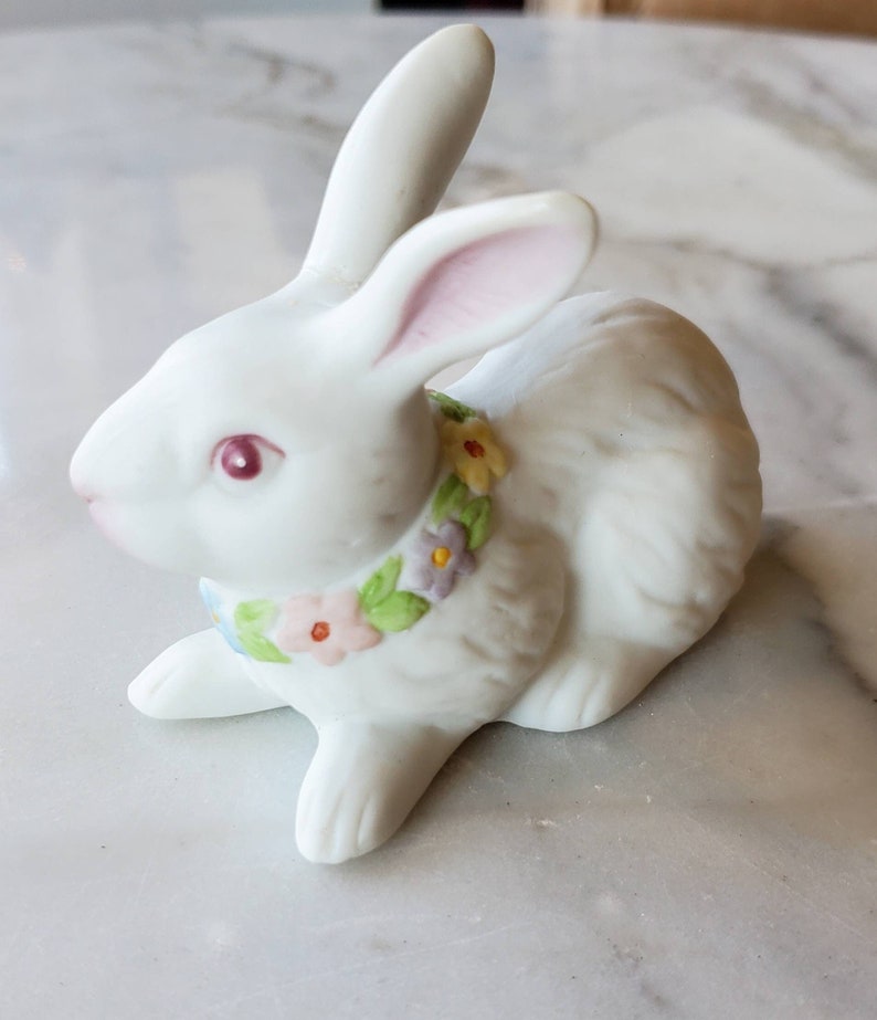 Vintage Lefton Bunny Figurine, Hand Painted Ceramic White Rabbit, 1987 ...