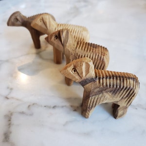 4 Hand Carved Sheep Miniature Figurines, Set of Four Wood Sheep - Etsy
