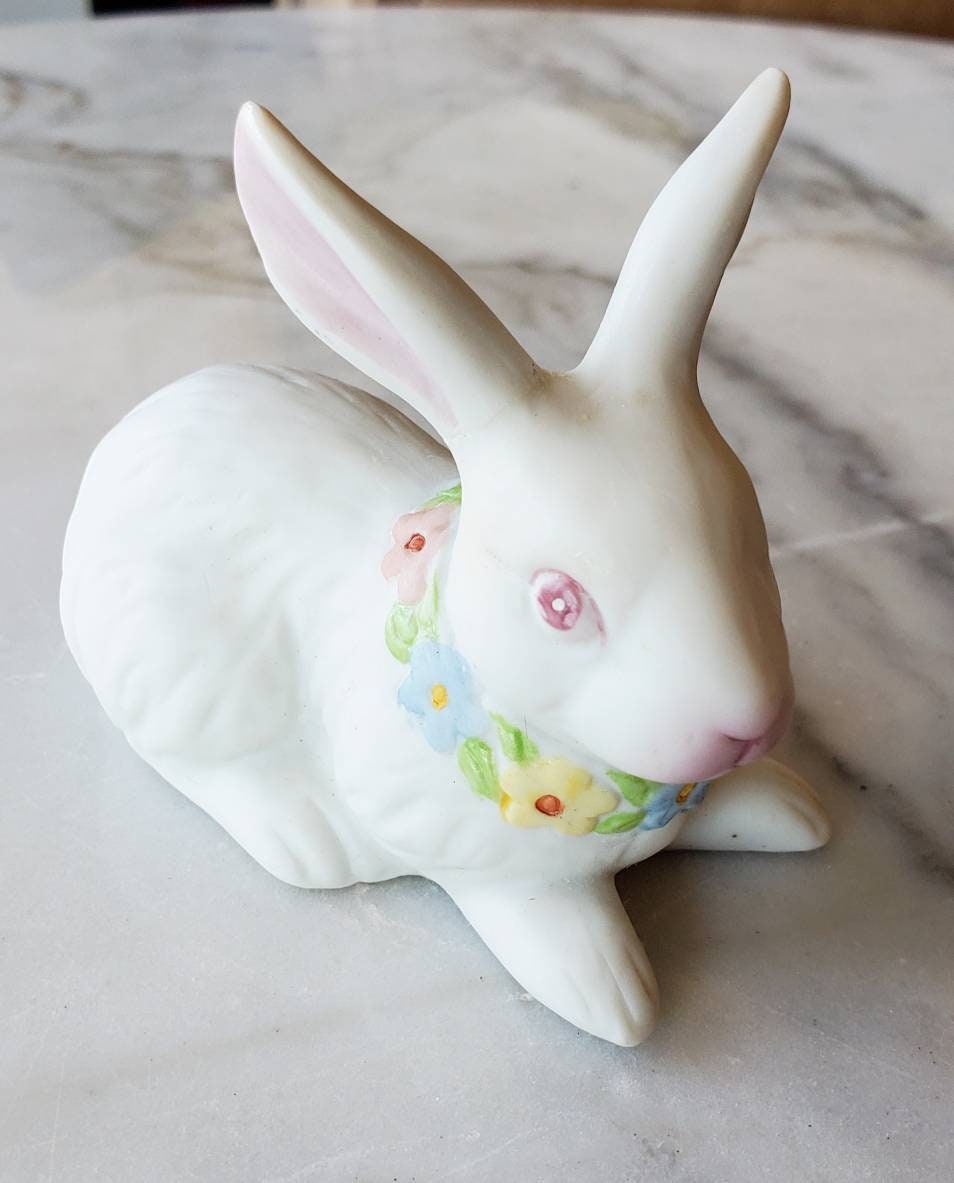 Vintage Lefton Bunny Figurine, Hand Painted Ceramic White Rabbit, 1987 ...