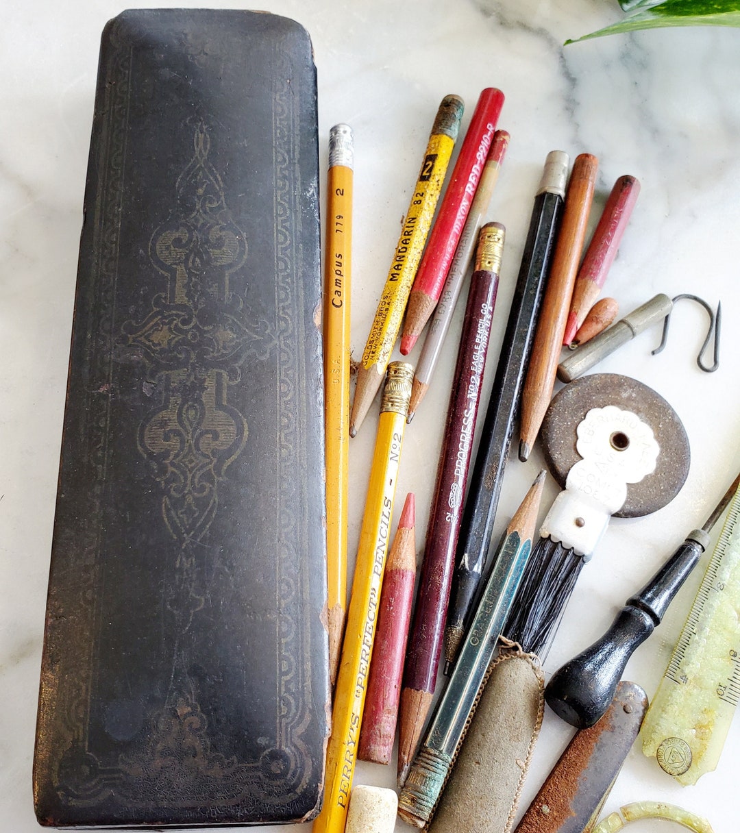 As Found Antique Artist's Pencil Box With Old Pencils and Tools - Etsy