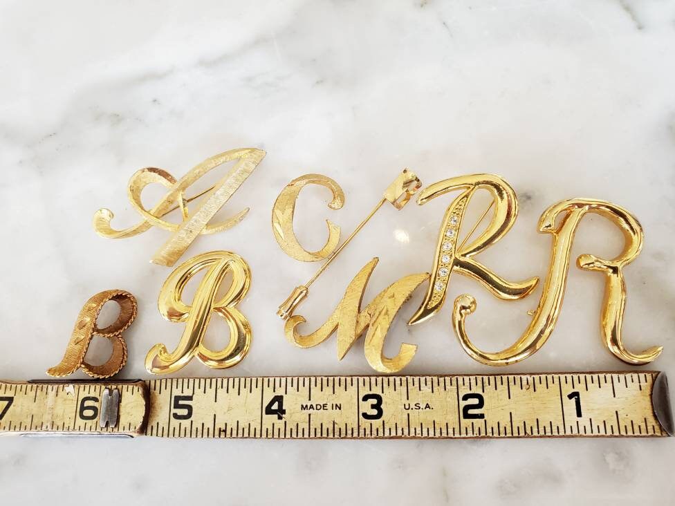 Vintage Cursive Initial Gold Tone Brooch, Your Choice A, C, E M, R - Etsy