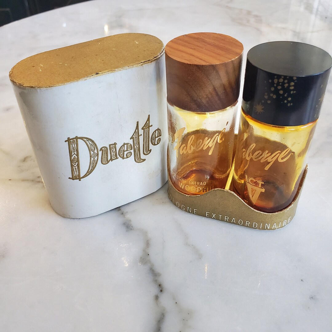 Faberge Duette Cologne Box and Bottles, Woodhue & Act IV Cologne, C ...