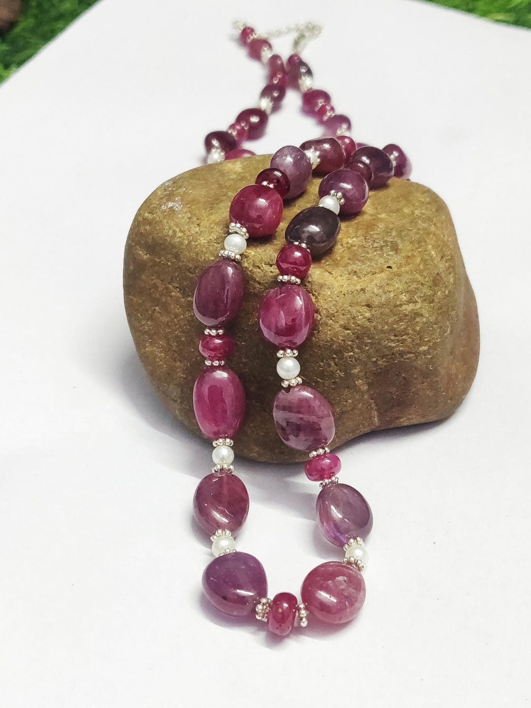Handmade Ruby Pearl Necklace: Sterling Silver, Indian Jewelry - Etsy