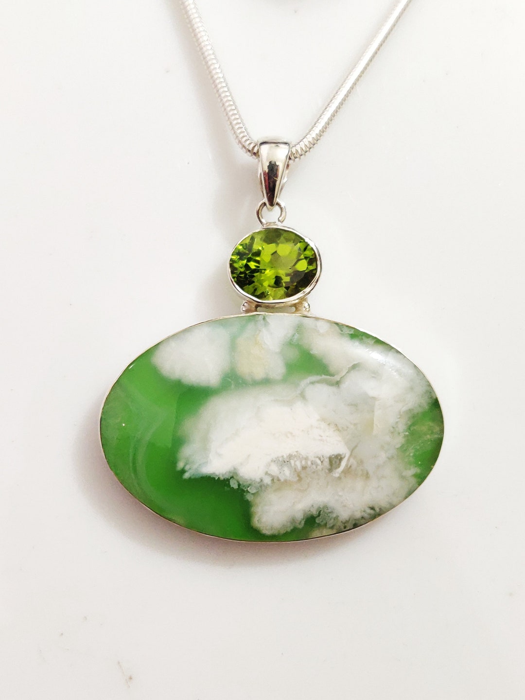 Gorgeous Green Agate and Peridot Pendant , Agate Pendant, Green Agate ...