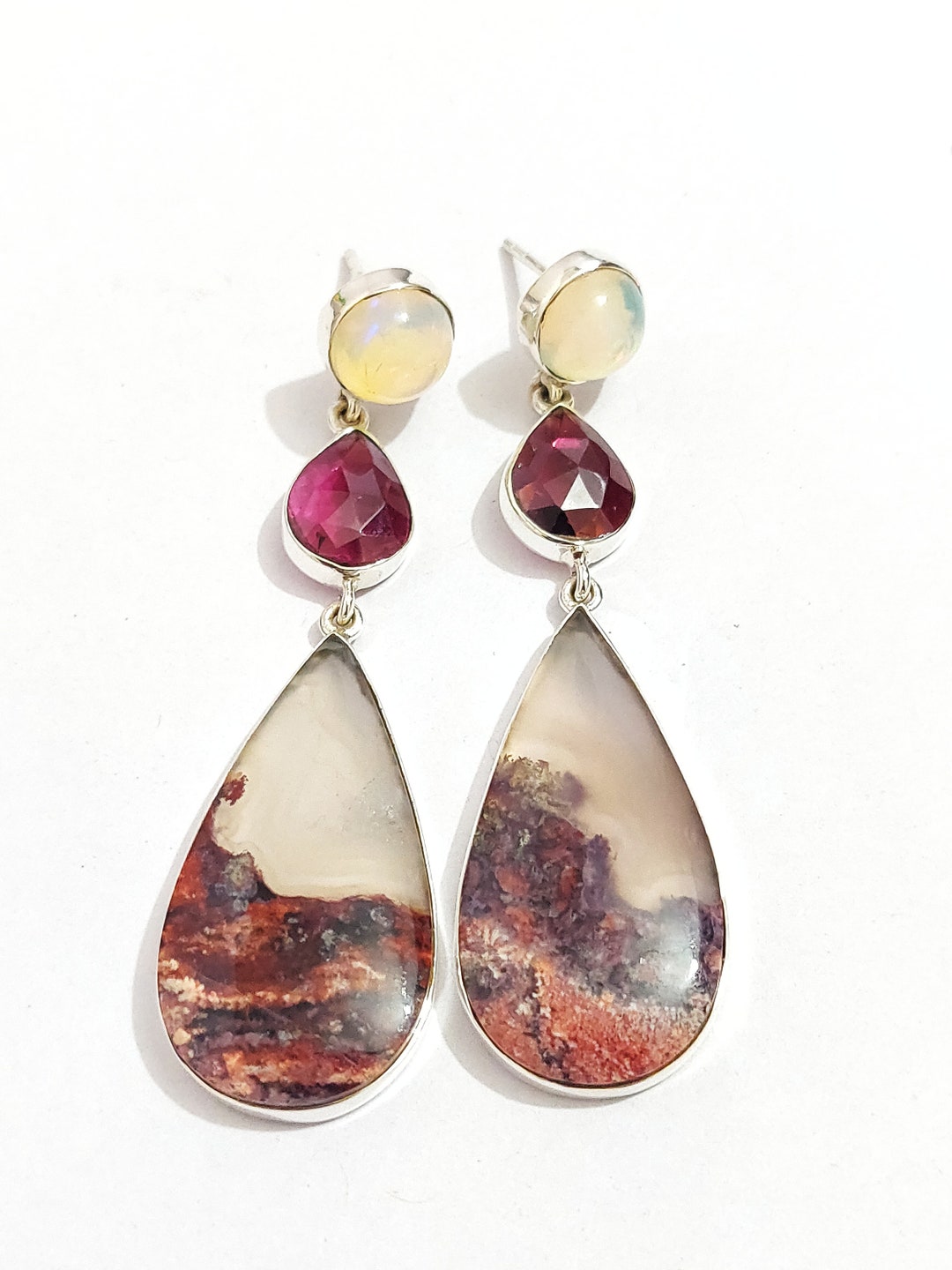 Super Nice Scenic Moss Agate Earring, Red Moss Agate Earring , Opal ...