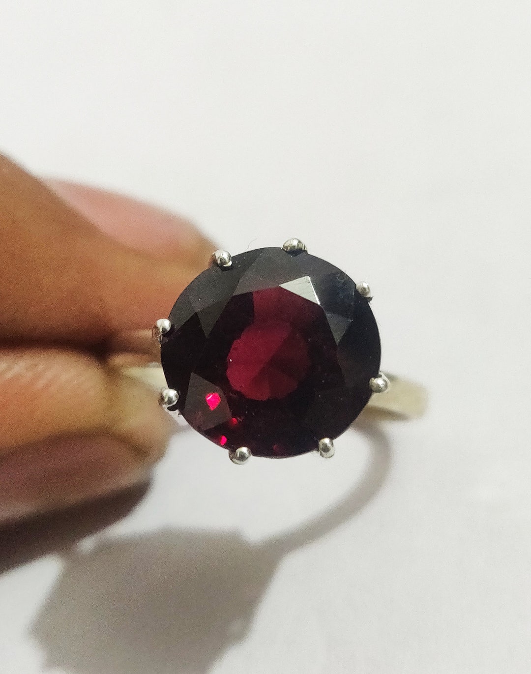 Lovely Garnet Ring, Large Garnet Ring, Round Garnet Ring, Garnet Silver ...