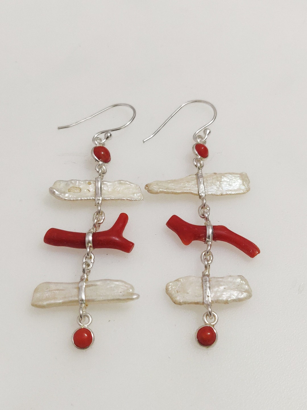 Natural Coral and Pearl Earring, Coral Earring, Pearls Earring, Pearl ...