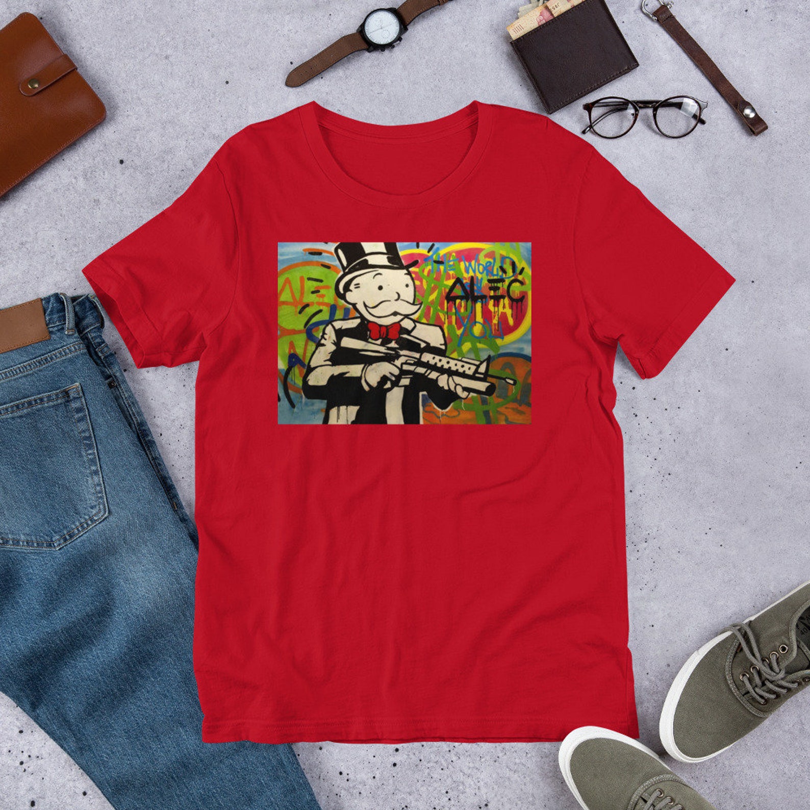 Alec Monopoly T-shirt Mr Monopoly With Gun Unisex Softstyle T-shirt ...