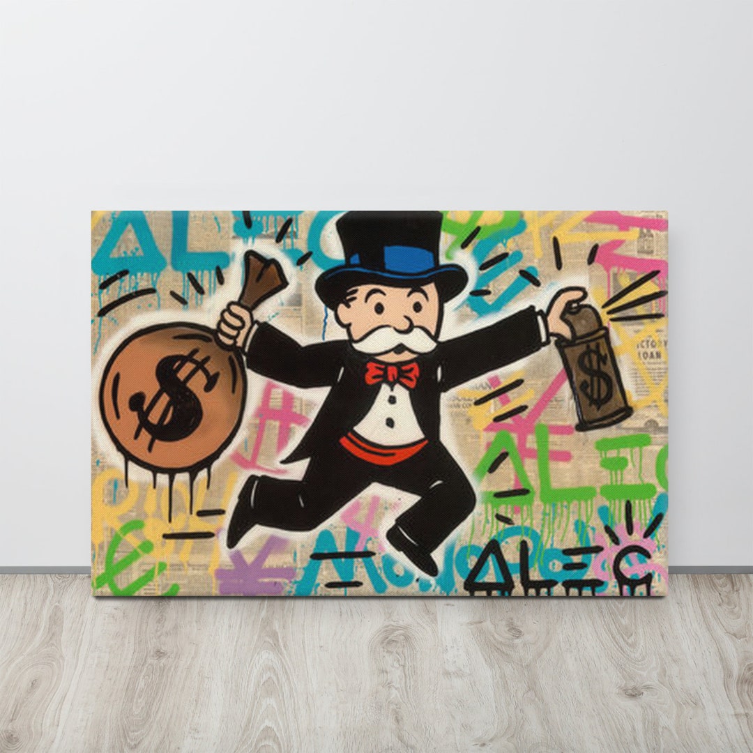 Alec Monopoly Canvas Print Mr Monopoly With Dollar Spray Modern Art for ...