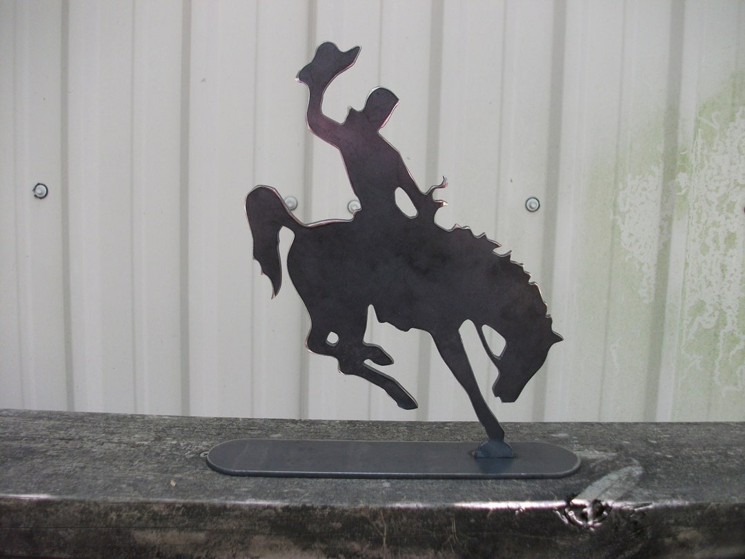 Bronc Rider Metal Art on Base - Etsy