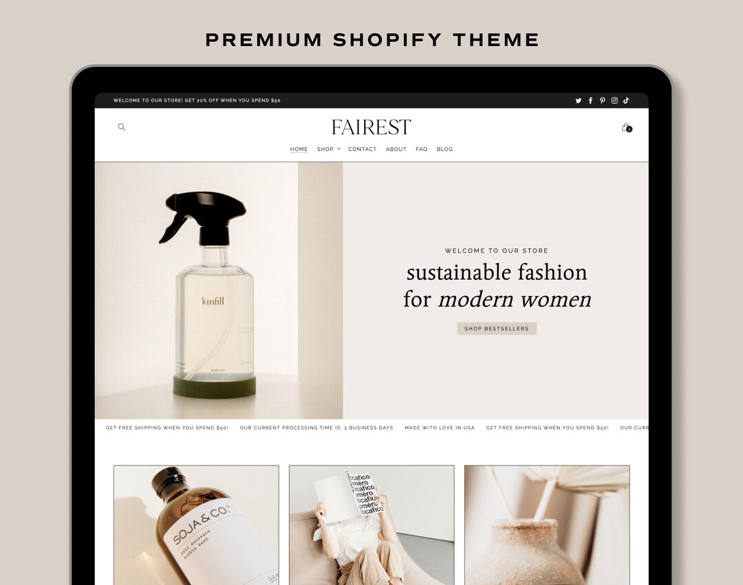 Shopify Theme Boho Beige Neutral Feminine Shopify Template for - Etsy
