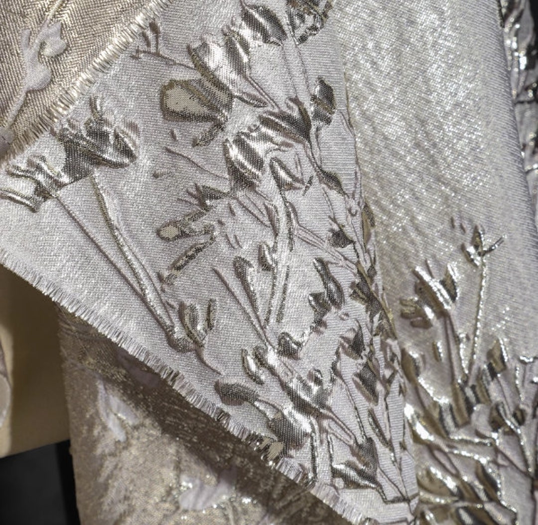Silver Plum Gilt Jacquard Fabric, 3D Glitter Embossed Fabric, 56'' Wide ...