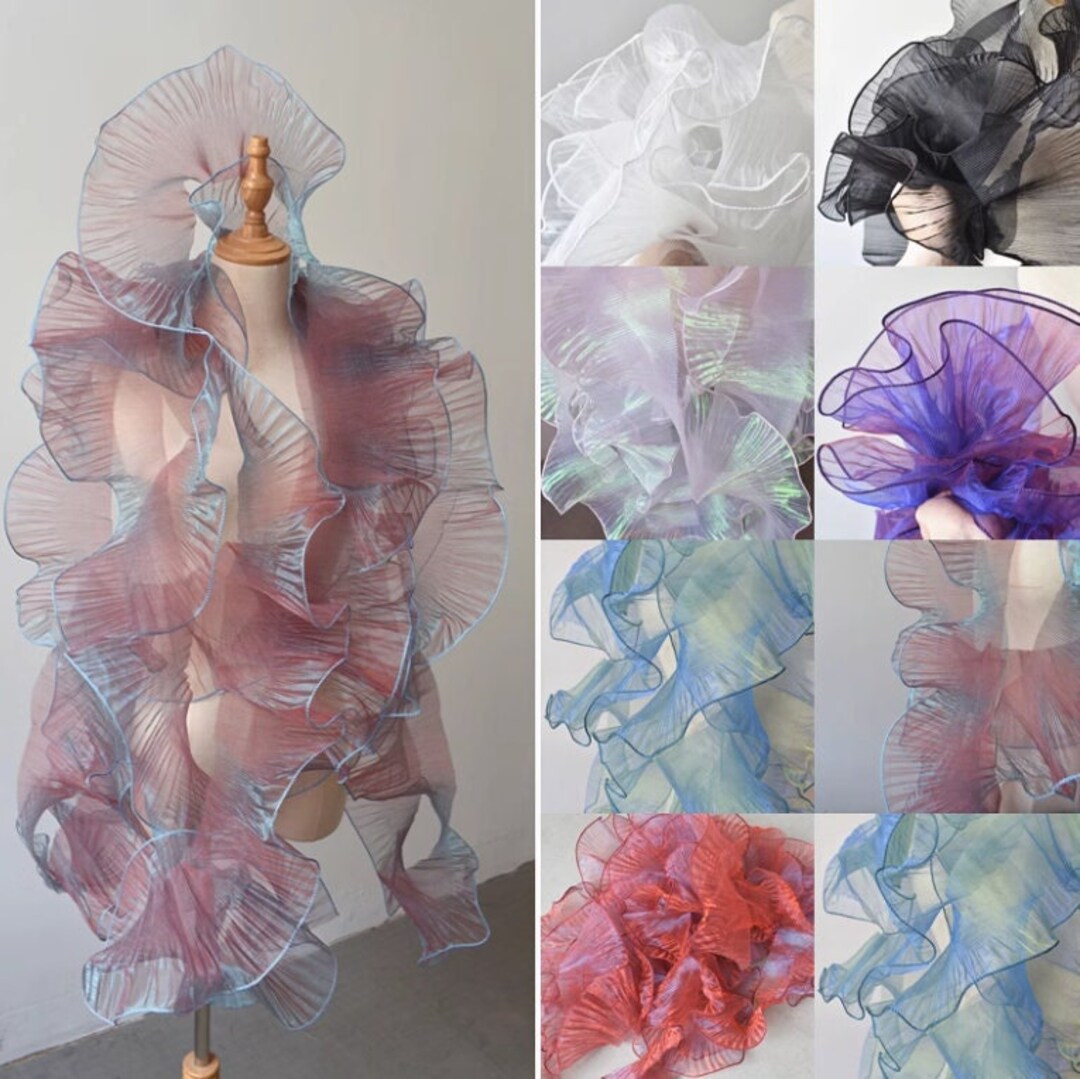 Pleated Sheer Organza Fabric, Wave Lace Ruffle Pleat Fabric, Mesh ...