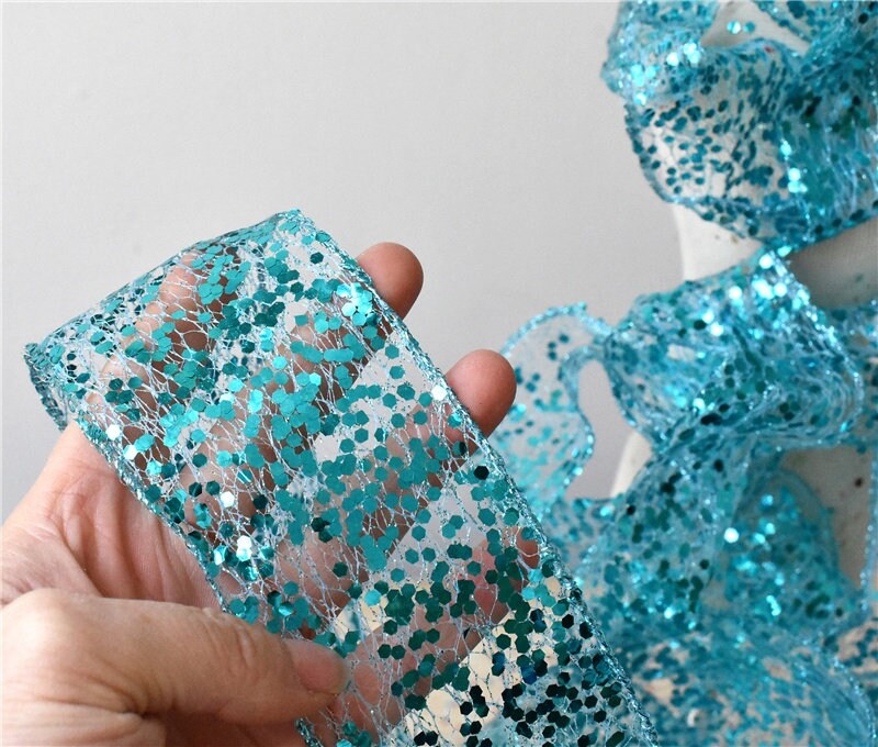 Sky Blue Sequin Mesh Fabrics, Wire Fabric Fabrics, Moldable Metallic ...