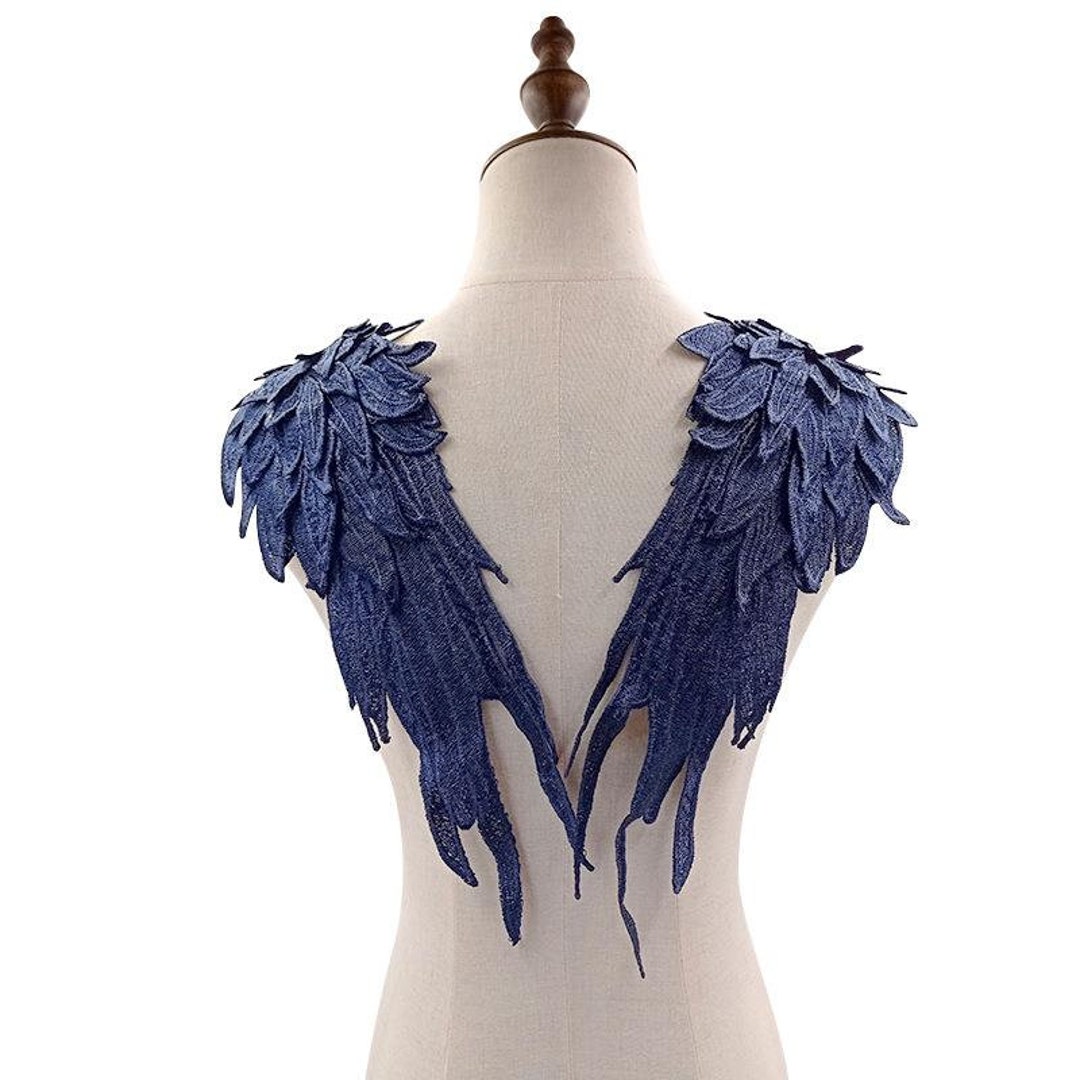 Black Angel Wings Appliqué, Pair of Embroidered Wings Appliqué, Bridal ...