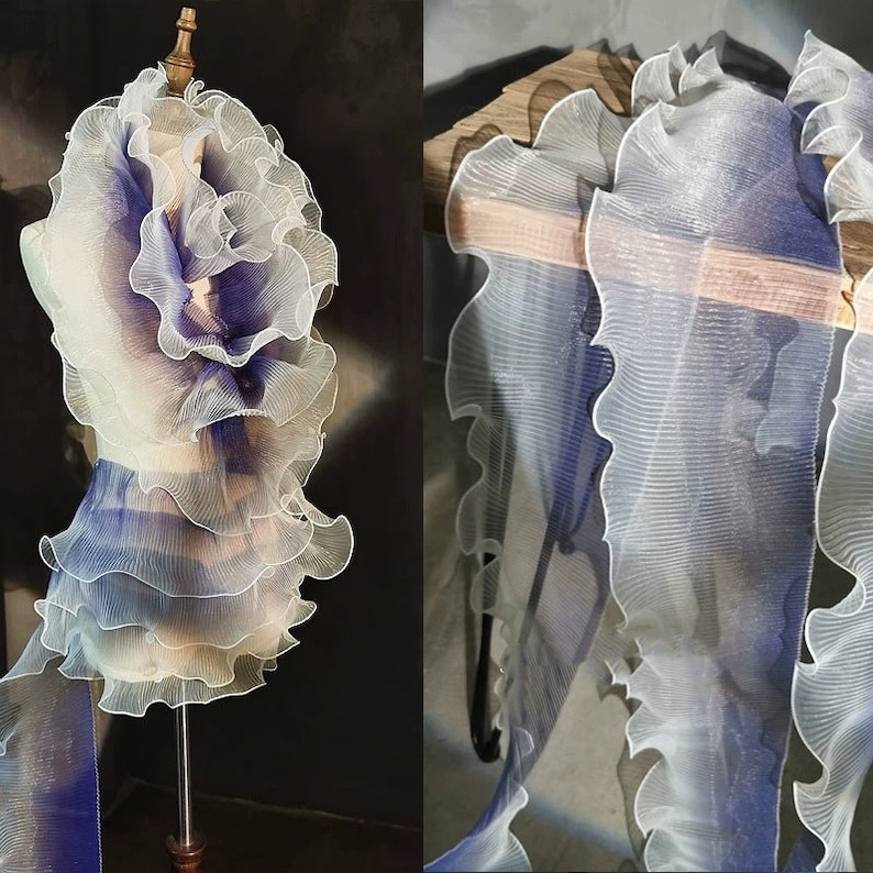 Purple Gradient Ruffle Fabric, Mermaid Ruffle Organza Fabric, Ruffled ...