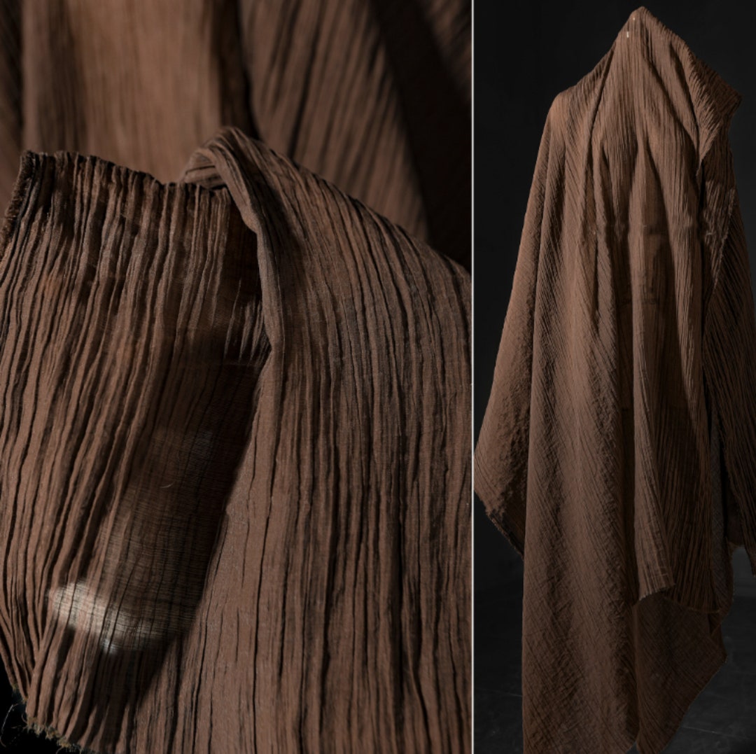 Dark Brown Pleated Fabric, Cotton Texture Pleat Fabric, Soft Draped ...