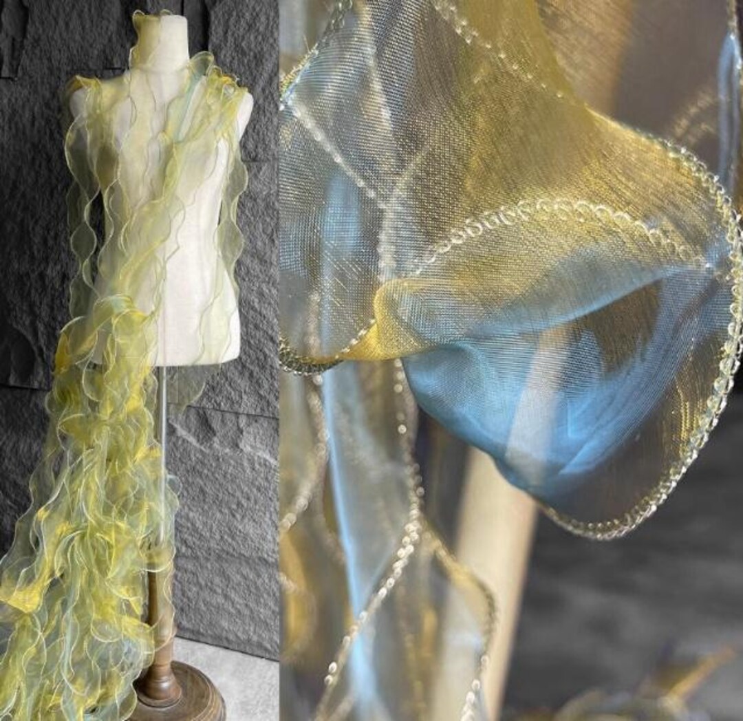 Gradient Color Mesh Fabric, Illusion Wave Fabrics, Ruffle Sheer Pleated ...