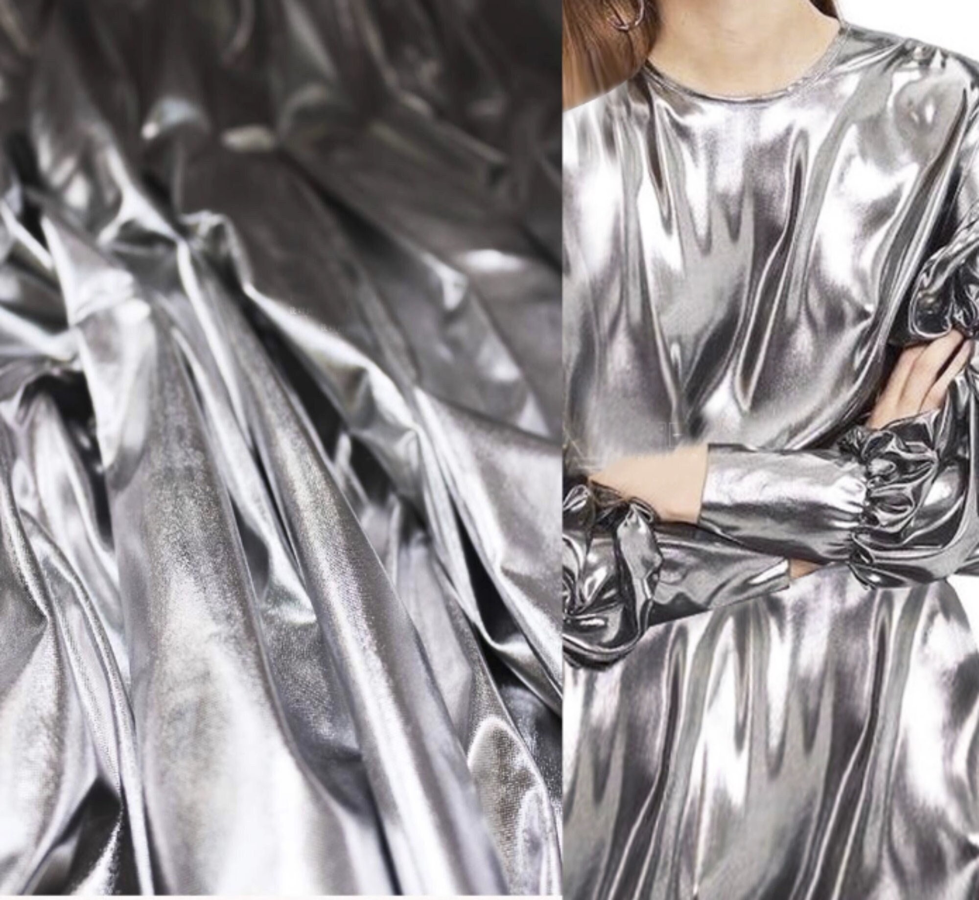 Soft-mirror Stretch Fabric, Shiny Silver-coated Fabric, PU Metallic ...