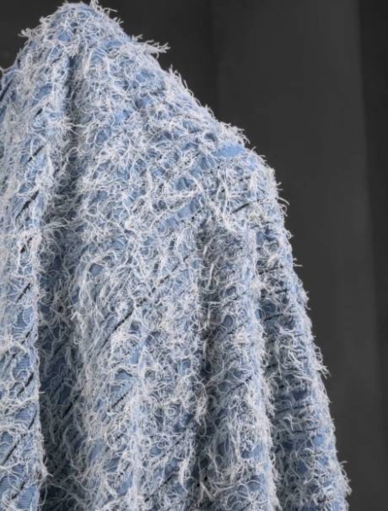 Blue Old Quilted Fabric, Fringed Denim Fabric, Heavy Textured Cotton ...