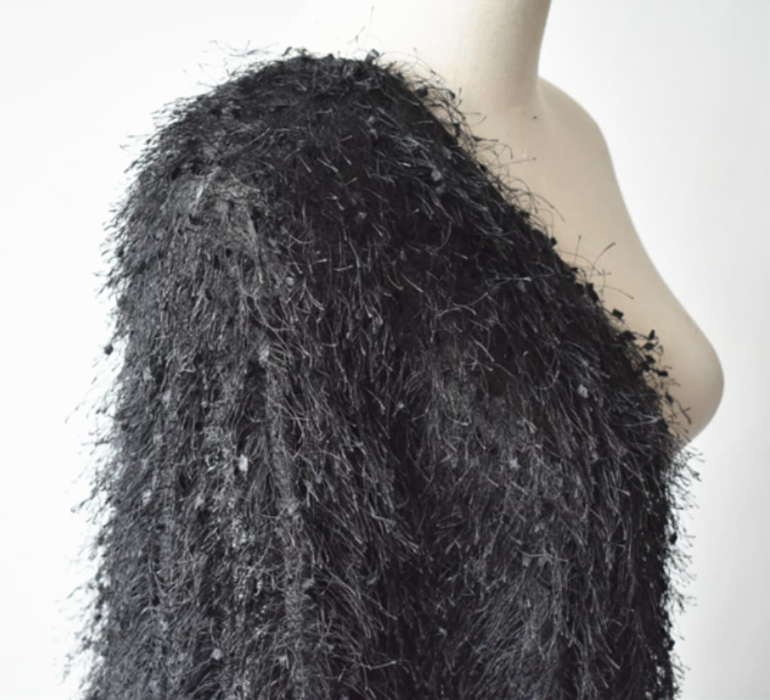 Black Fringed Design Fabric, Tassel Creative Lace Fabric, 3d Feather ...