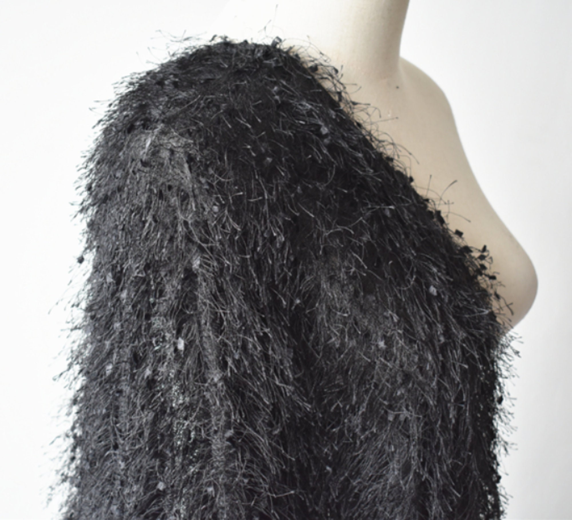 Black Fringed Design Fabric, Tassel Creative Lace Fabric, 3d Feather ...